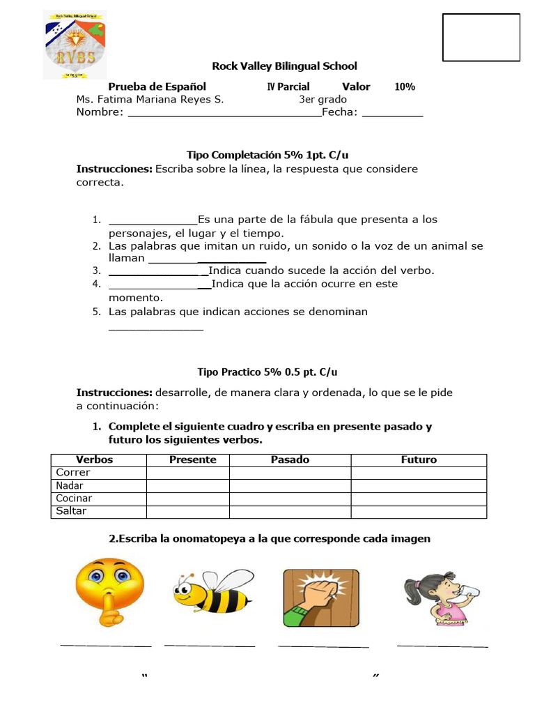 Prueba de Español IV Parcial 3-9 Grado | PDF | Lingüística | Sintaxis