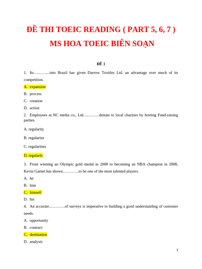 TOEIC Reading Practice Questions | PDF | Credit Card | Banks