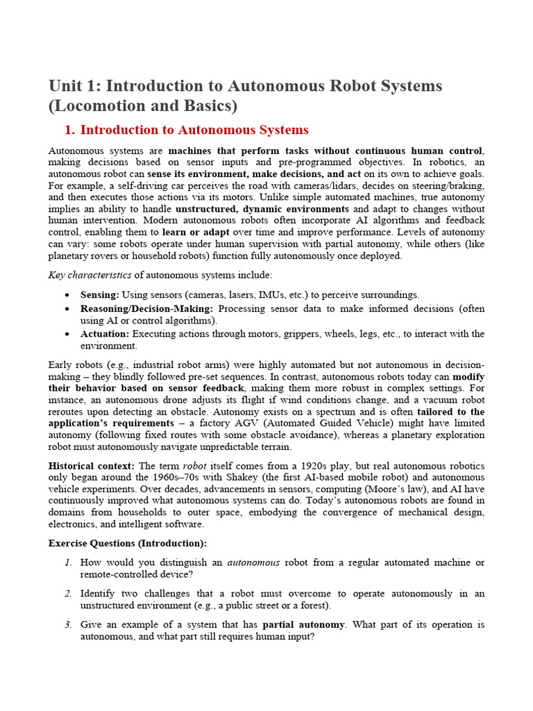 Introduction to Autonomous Robot Systems | PDF | Horse Gait | Robot