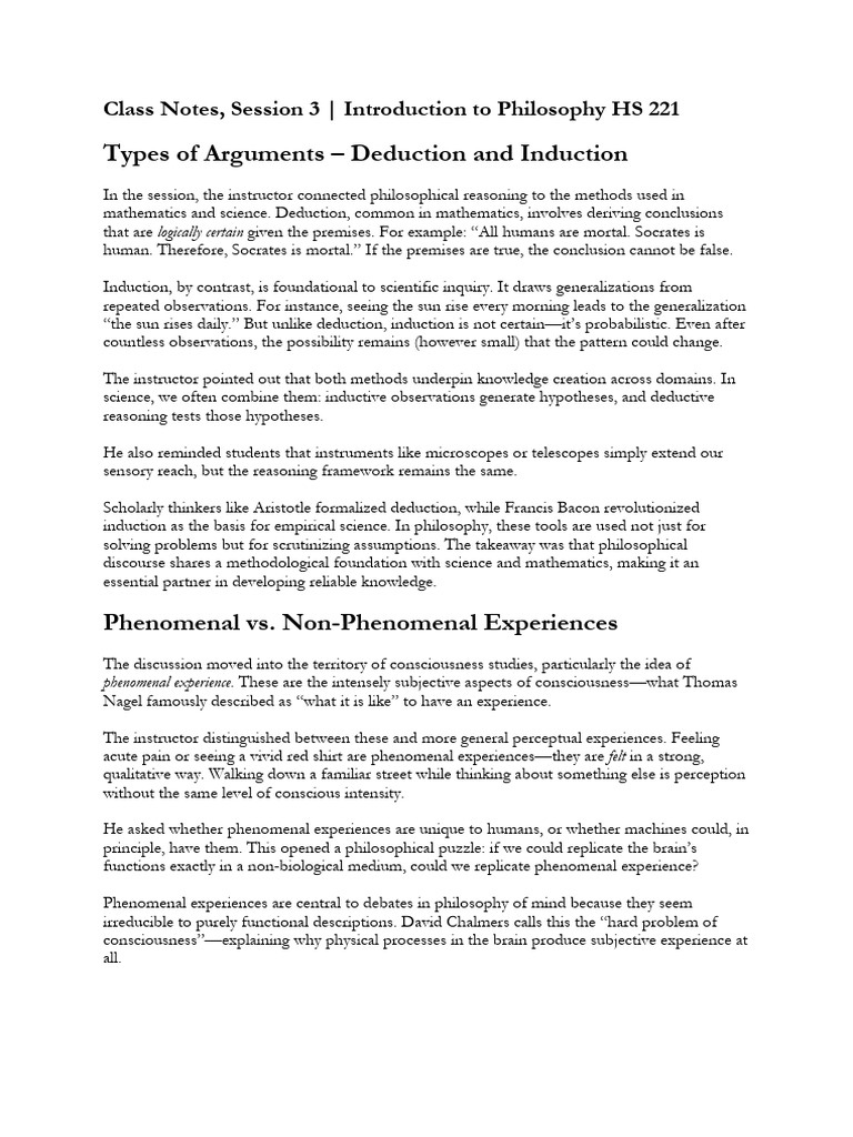 Class Notes, Session 3 | PDF | Inductive Reasoning | Reason