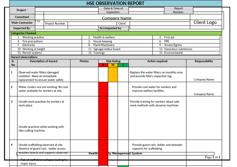 Daily HSE Observation Report | PDF | Working Conditions | Occupational ...