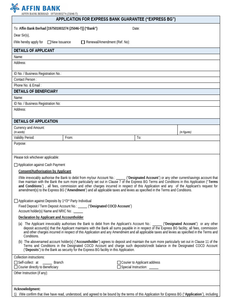 Application For Express Bank Guarantee (Express BG) | PDF | Banks ...