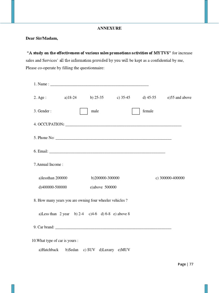 Sales Questionnaire | PDF | Sedans | Vehicle Technology