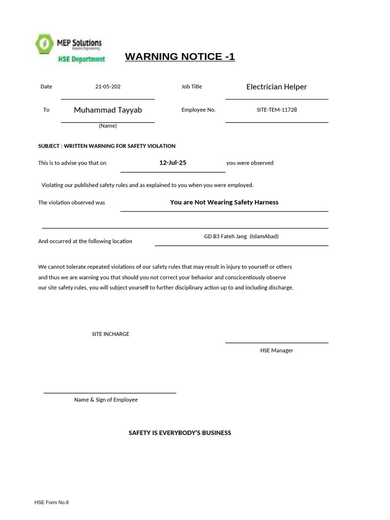 HSE Form No 8 Warning Notice 1 | PDF