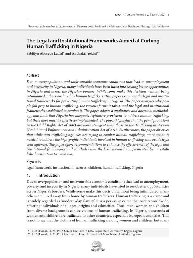 Legal Frameworks Against Human Trafficking in Nigeria | PDF | Human ...
