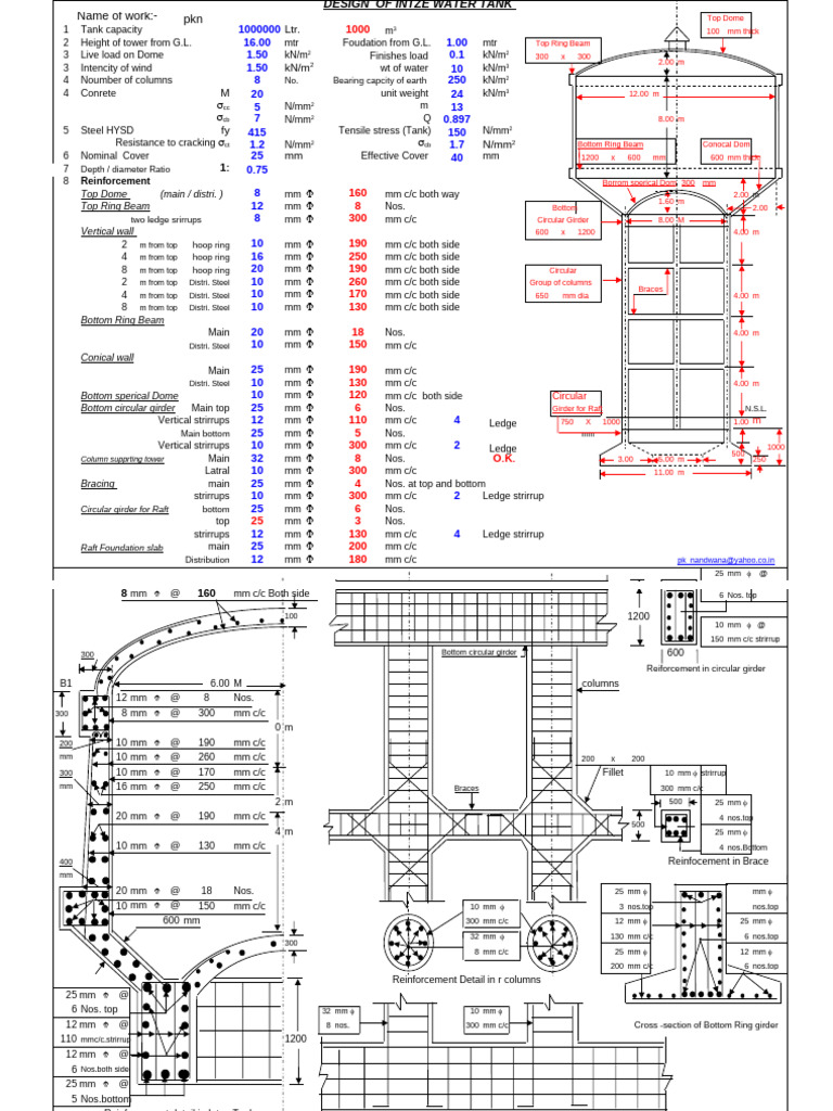Intze Water Tank Based On K. Raju | PDF | Beam (Structure) | Mechanical ...