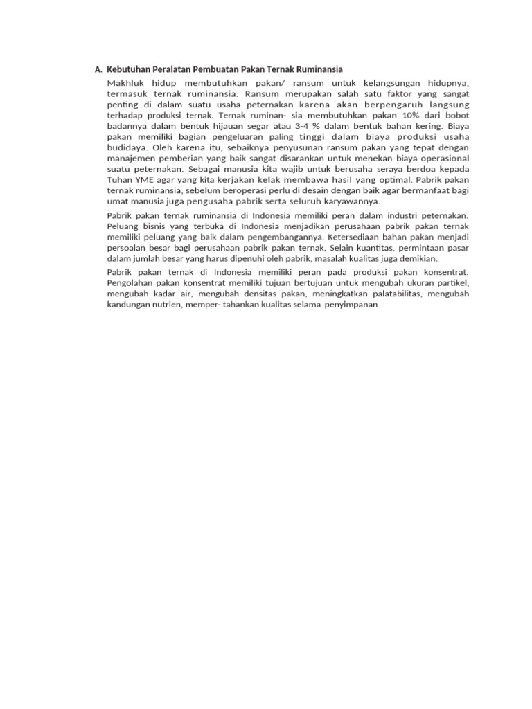 Perencanaan Pabrik Pakan Ruminansia | PDF