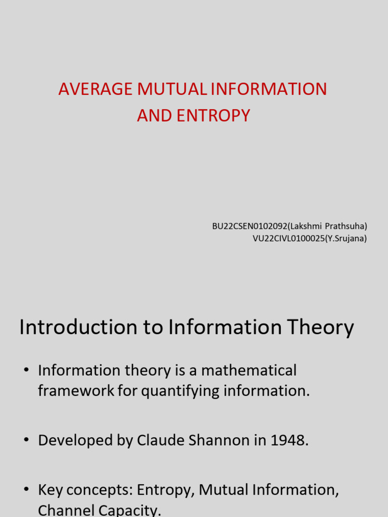Average Mutual Information and Entropy | PDF | Information | Mathematics