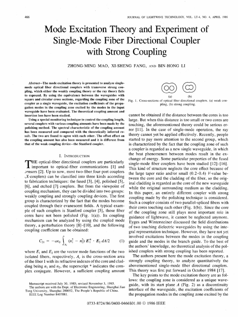 Mode Excitation Theory and Experiment of Single-Mode Fiber Directional ...