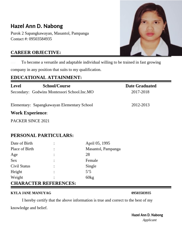 Resume of Hazel Ann D. Nabong | PDF
