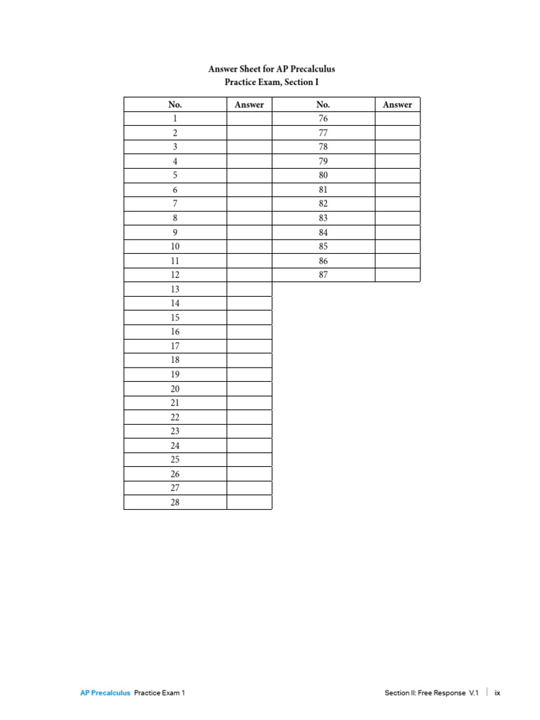 AP Precalculus Practice Exam Answers | PDF | Multiple Choice | Asymptote