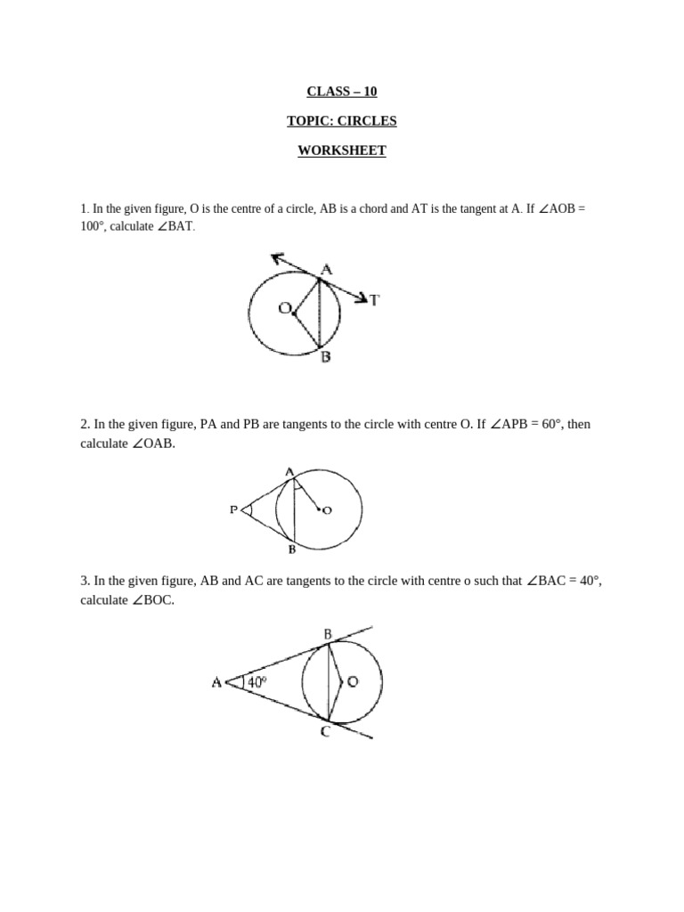 Class 10 Circles Worksheet | PDF | Circle | Classical Geometry