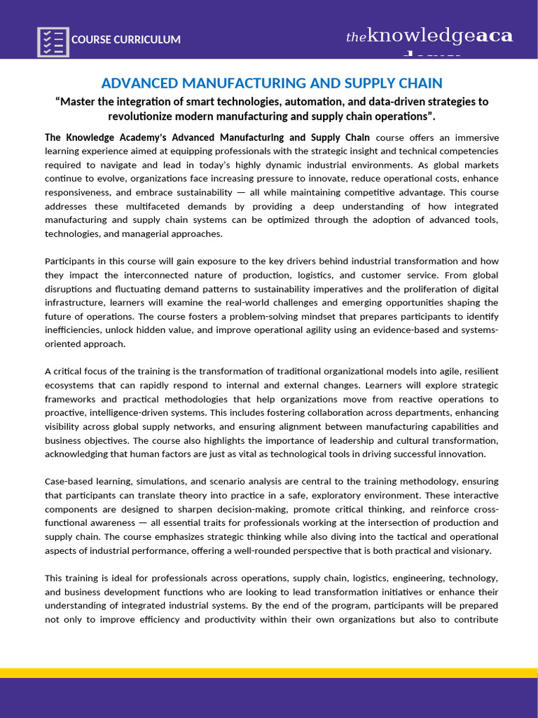 Tka Advanced Manufacturing and Supply Chain Course Outline 26may 2025 ...