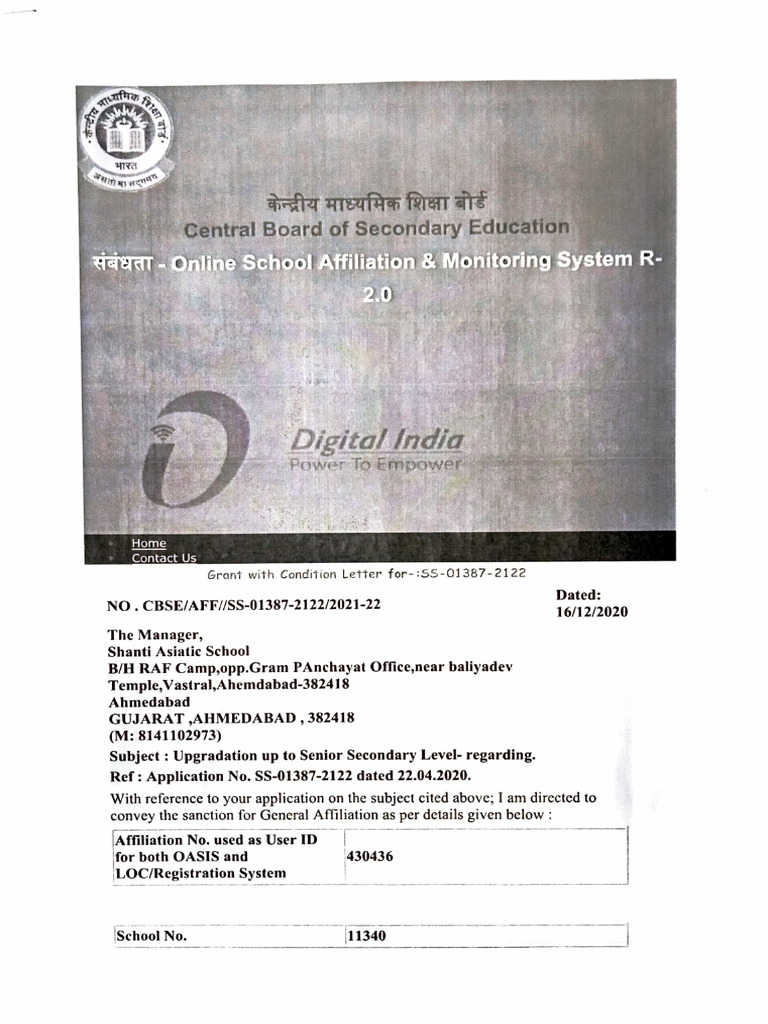 1.1 CBSE Affiliation Letter | PDF | Schools