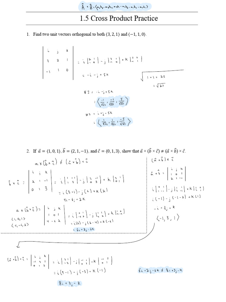 Cross Product Practice Problems | PDF | Geometry | Operator Theory