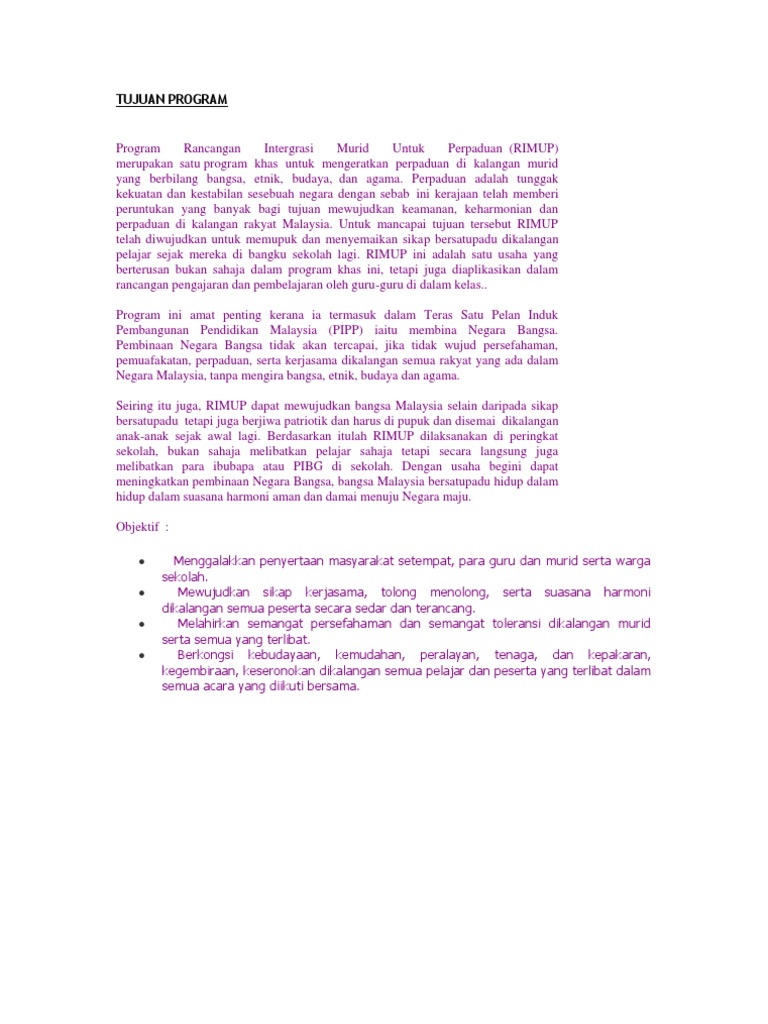 Tujuan Program Rimup | PDF