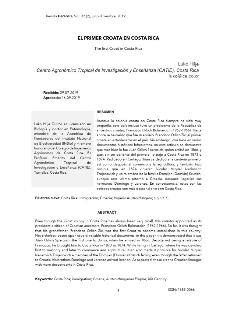 Primer Croata en CR | PDF | Costa Rica | Croacia