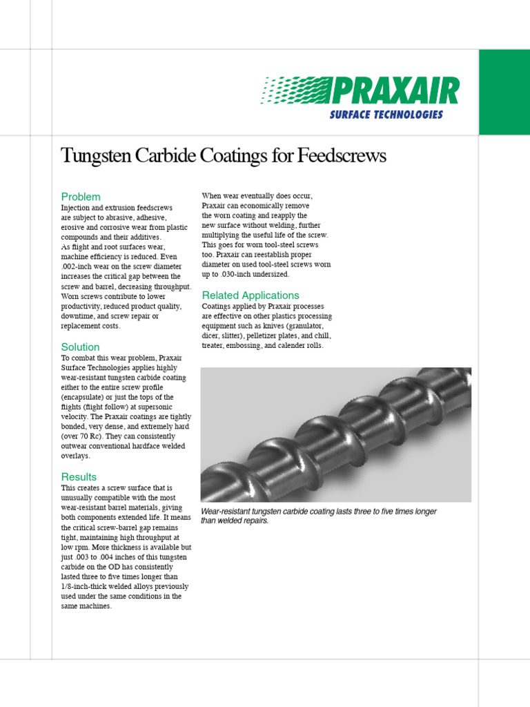 Tungsten Carbide Coatings For Feed Screws | PDF | Wear | Screw