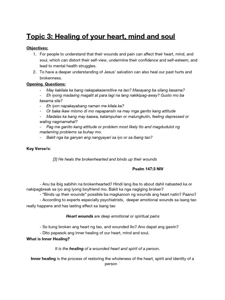 Topic 3 - Healing of Your Heart, Mind and Soul | PDF | Forgiveness | David