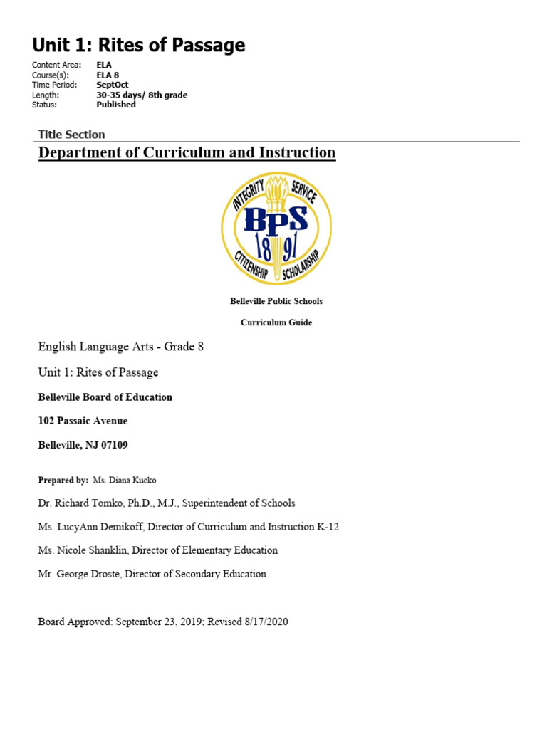 Unit - Unit 1 - Rites of Passage - 20251001070930 | PDF | Narrative ...