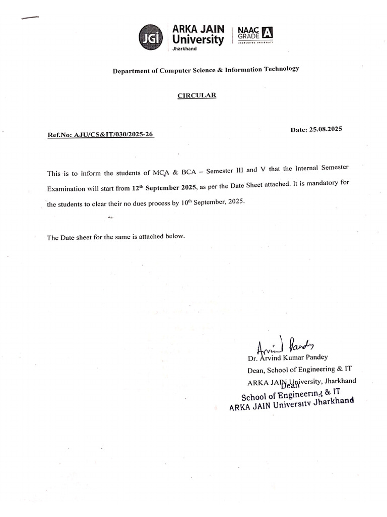 Internal Exam Notice 2025 | PDF