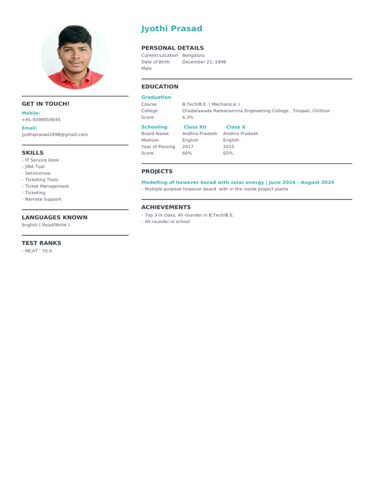 Jyothi Prasad Resume | PDF
