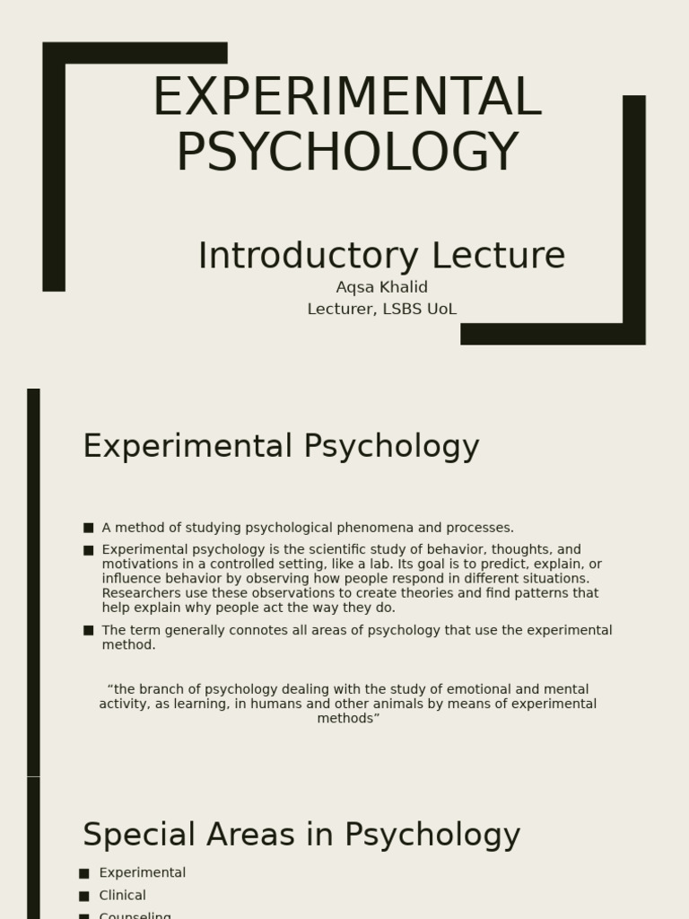 Experimental Psychology (Lecture 1) | PDF | Psychology | Psychophysics