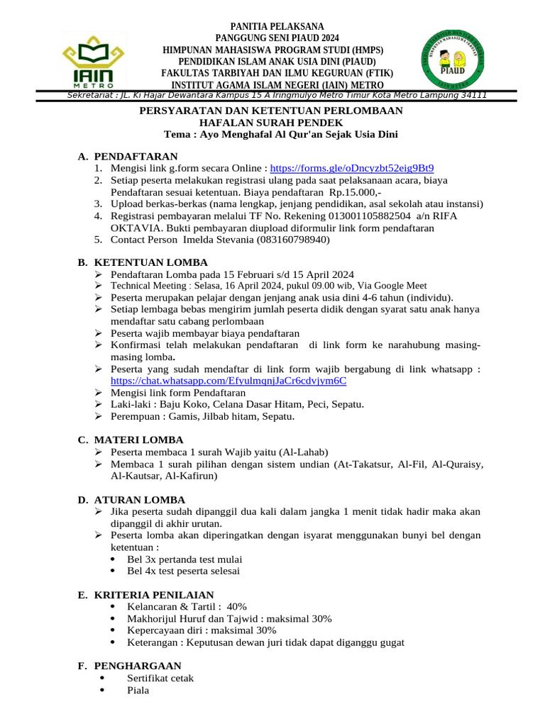 Juknis Lomba Hafalan Surah Pendek-3 | PDF