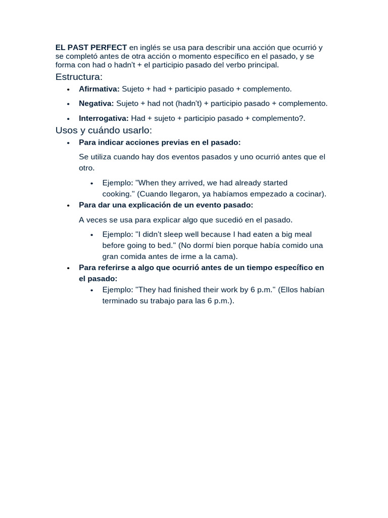 Uso del Past Perfect en inglés | PDF