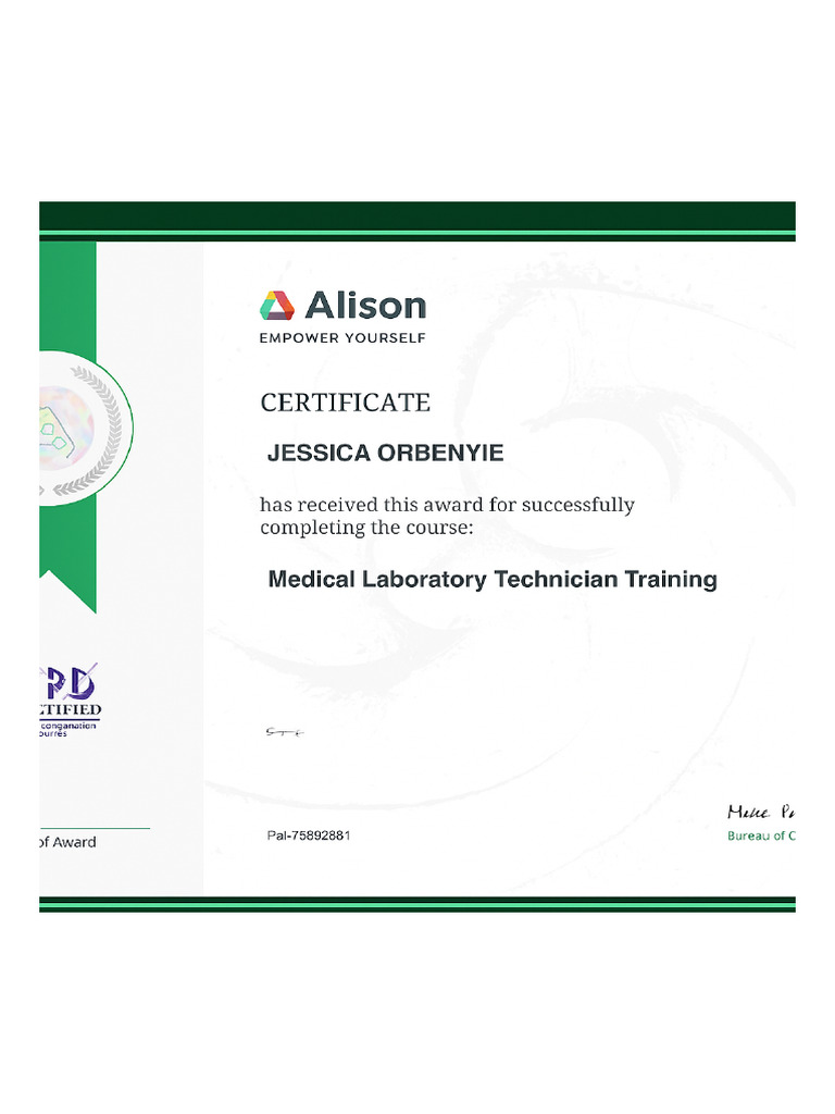 Medical Laboratory Technician Certificate Small | PDF