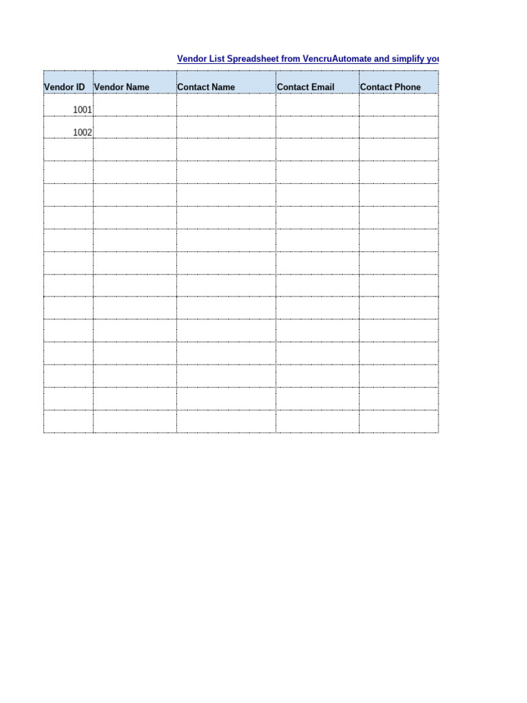 Vendor Tracking Spreadsheet Template | PDF