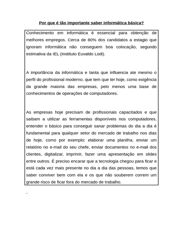 Importância da Informática Básica no Trabalho | PDF