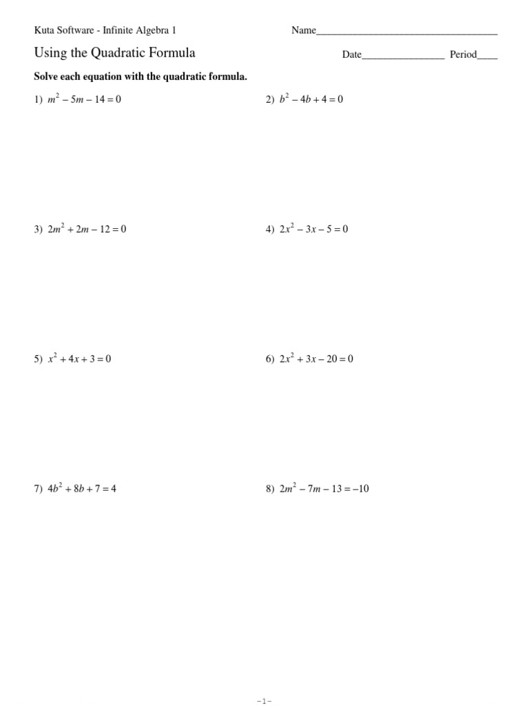 Quadratic Formula Worksheet | PDF | Quadratic Equation | Mathematics