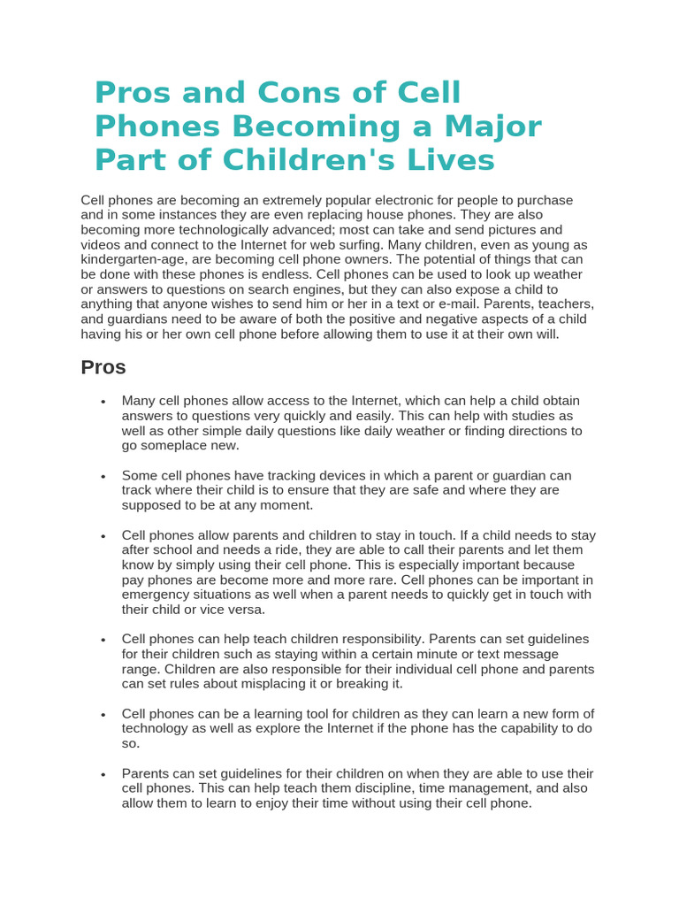Impact of Cell Phones on Children | PDF | Mobile Phones | Telephone