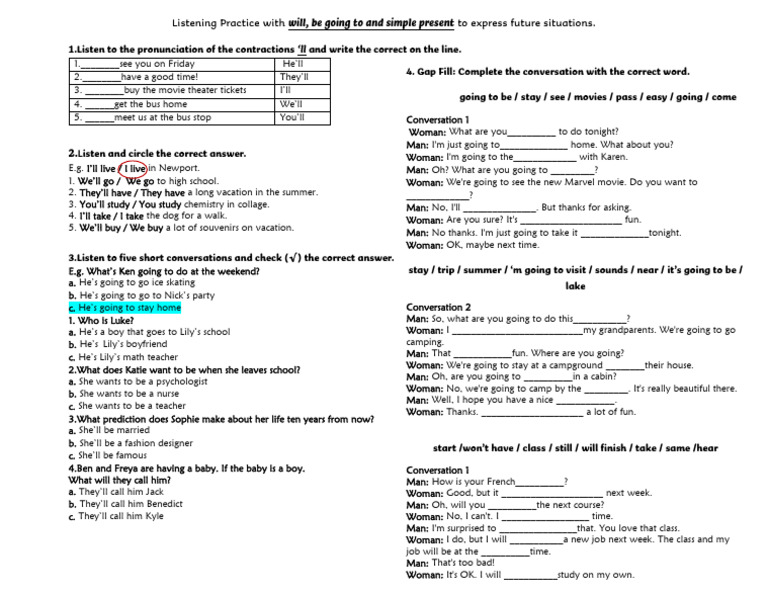 Future Tense Listening Exercises | PDF