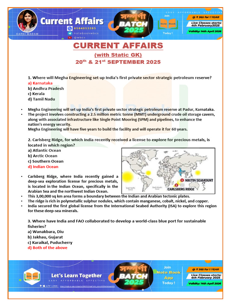 CA - 20 & 21 SEPTEMBER - 2025 - (With Static GK) Note Book | PDF