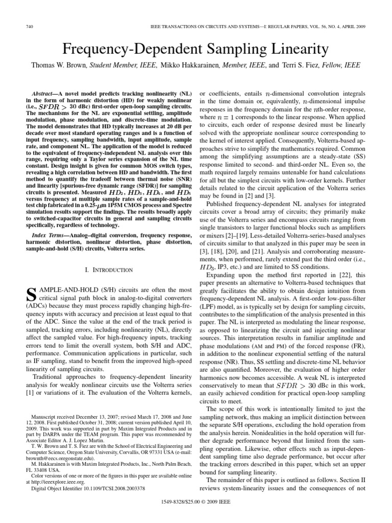 Frequency-Dependent Sampling Linearity | PDF | Mosfet | Analog To ...