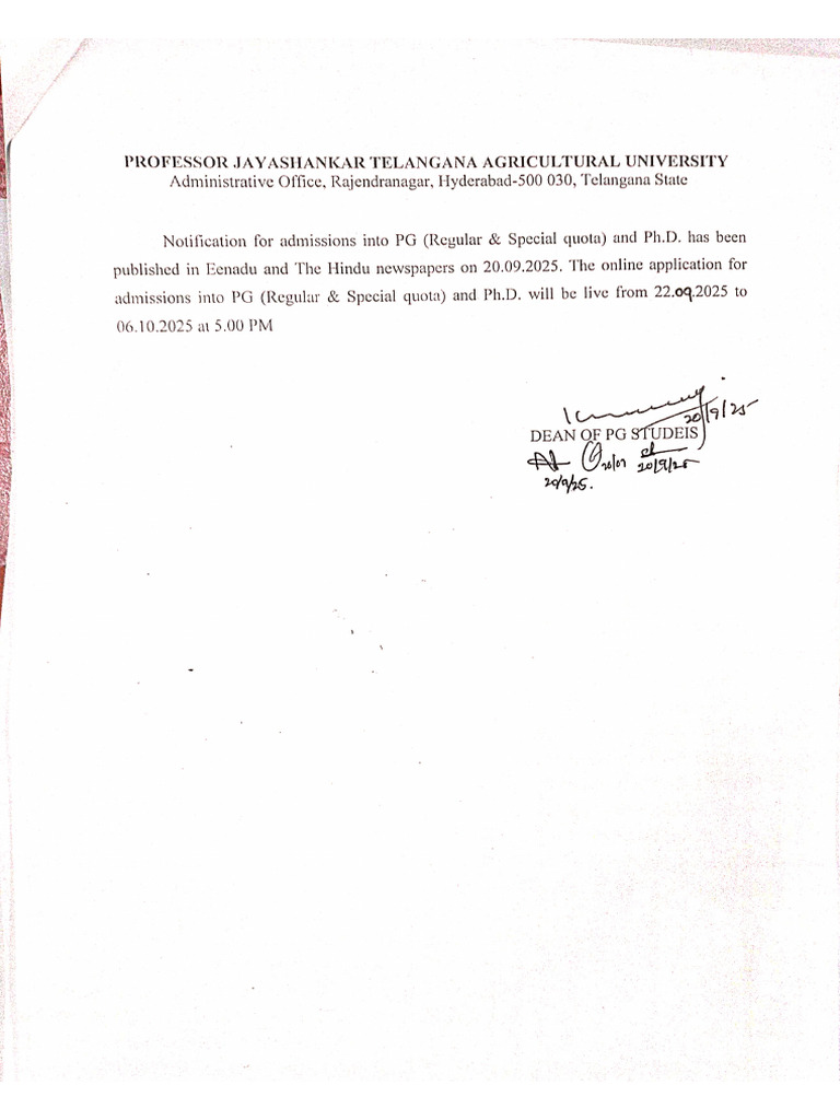 Pjtau PG PHD Application Notification 2025 1 | PDF