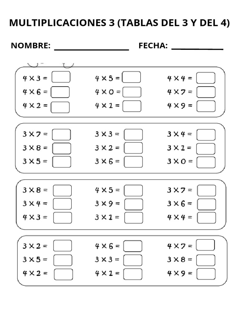 3-Multiplicaciones 3 (Tabla 3 y 4) | PDF