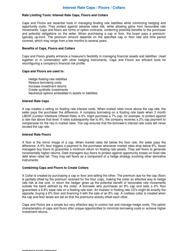 Caps Floors Collars | PDF | Hedge (Finance) | Interest