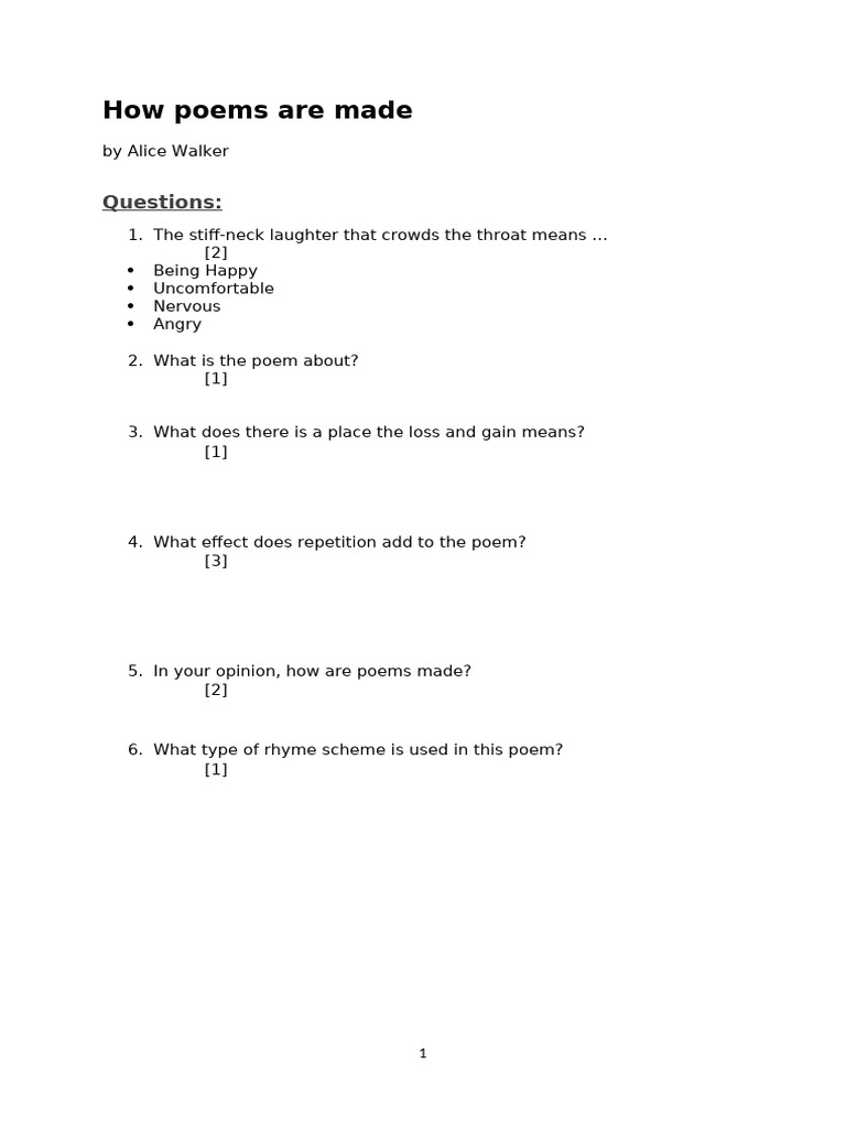 Alice Walker's Poem Analysis Guide | PDF