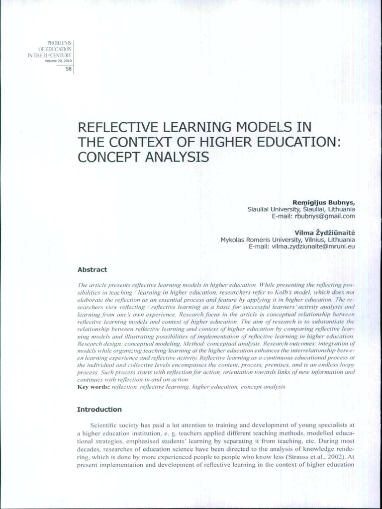 Reflective Learning Models in The Contex | PDF | Experience | Learning