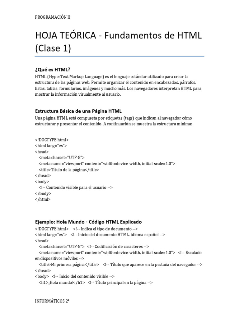 Apunte HTML Clase1 Hola Mundo y Glosario | PDF
