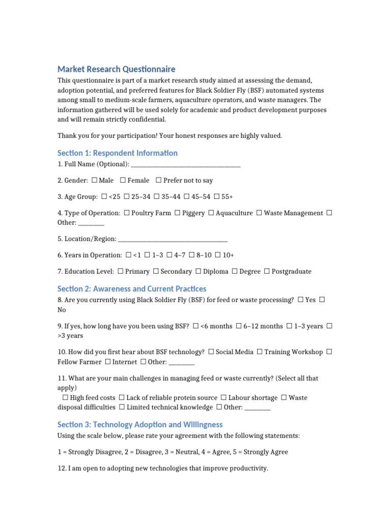 Market Research Questionnaire | PDF | Automation | Mobile App