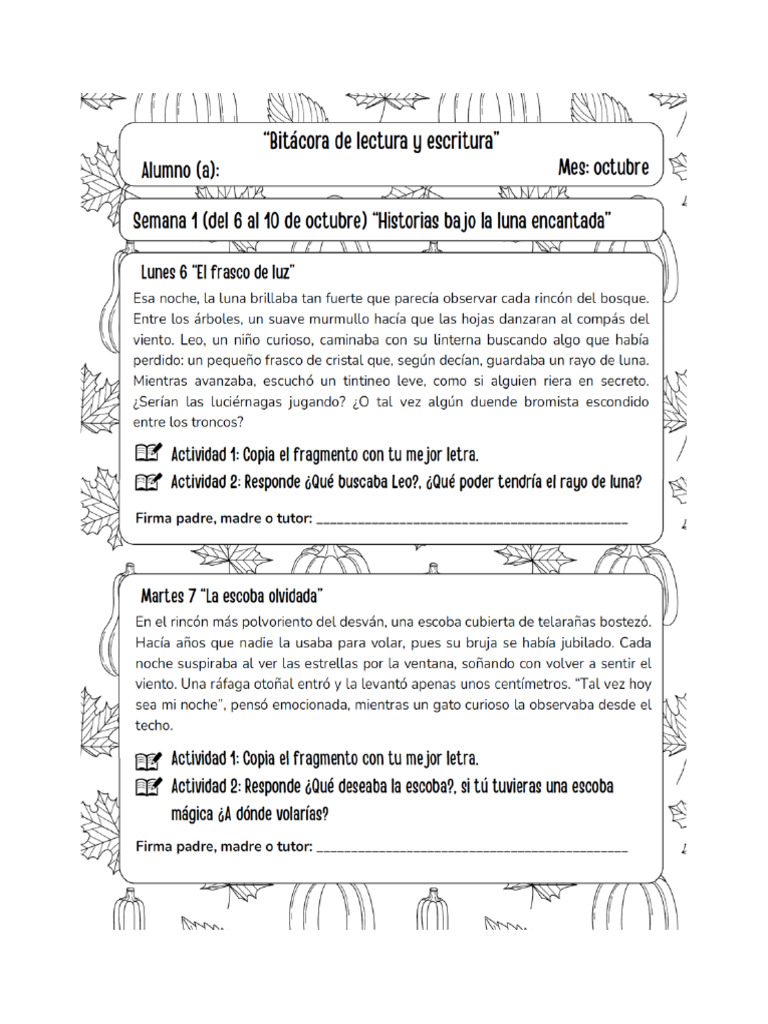 Bitacora de Lectura Semana 1 (Del 6 Al 10 de Octubre) | PDF