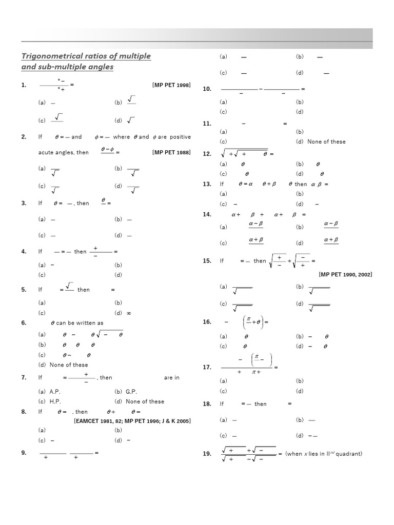 Trigonometry: Multiple Angle Formulas | PDF | Trigonometry ...