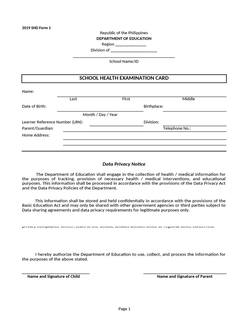 School Health Examination Card 2019 | PDF | Human Tooth | Diseases And ...