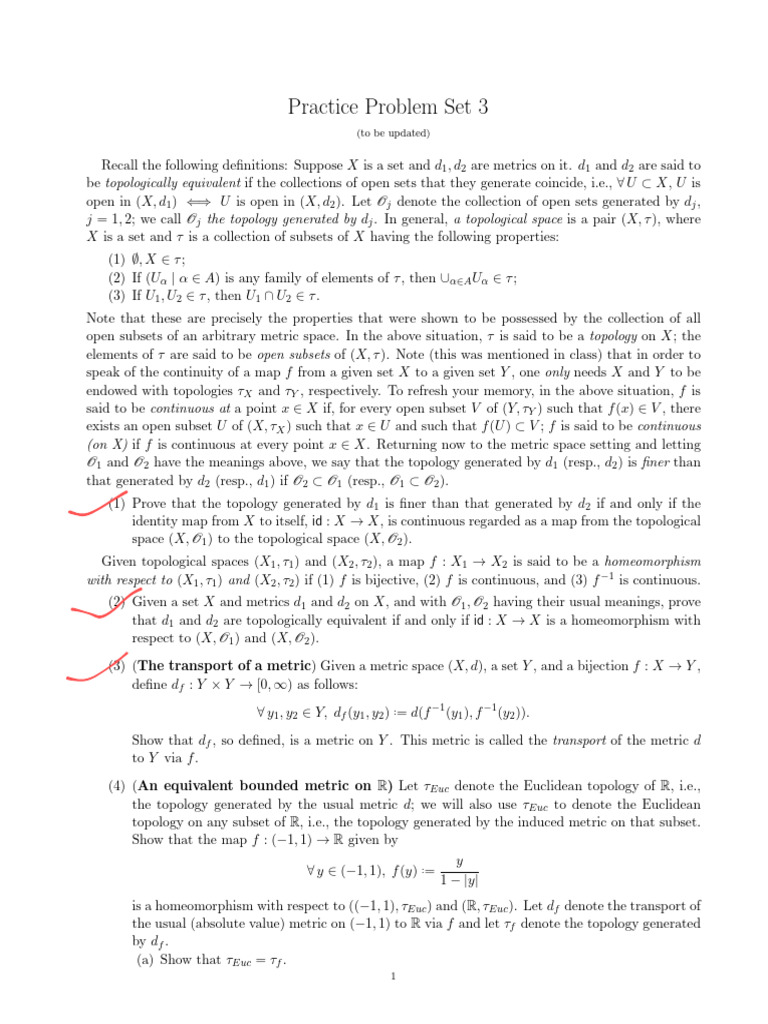 Exercise Set 3 | PDF | Topology | Metric Space