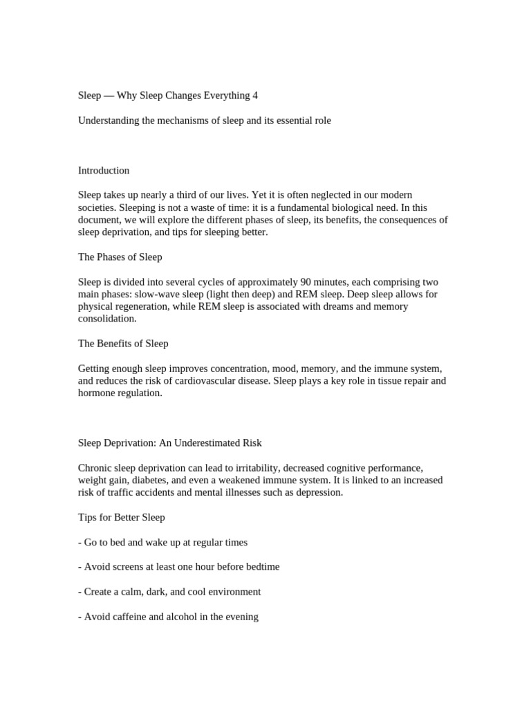 EN Sleep Why Sleep Changes Everything | PDF | Sleep | Sleep Deprivation
