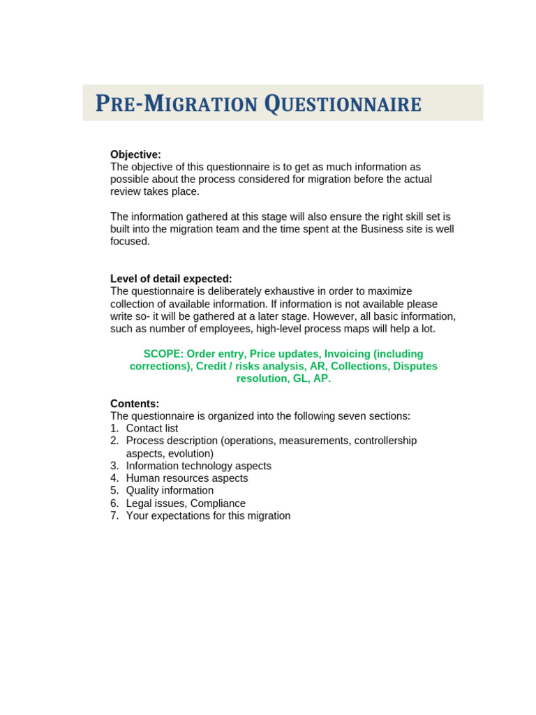 Pre-Transition Questionnaire | PDF | Accounts Payable | Invoice